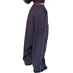 Shebote Womens Parachute Pants Wide Leg Baggy Pants Y2K Elastic Waist Jogger Sweatpants Track Pants Streetwear(0046-Coffee-S)
