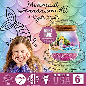 Mermaid Light Up Terrarium Kit for Kids I DIY Mermaid Toys Craft Kits for Kids I Night Light for Kids Crystal Growing Kit I Terrarium Jar for Kids I Birthday Gifts for Girls Age 4-12