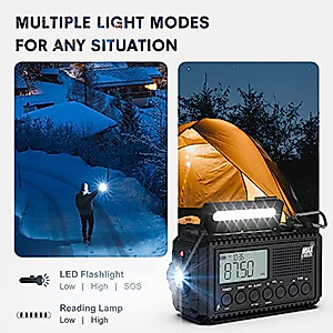 Emergency Radio, 5000mAh Solar Hand Crank Portable AM/FM/NOAA Radio with Solar Charging & Battery Operated, USB Charger, Emergency Supplies Survival Gear with LED Flashlight for Outdoor Camping Black