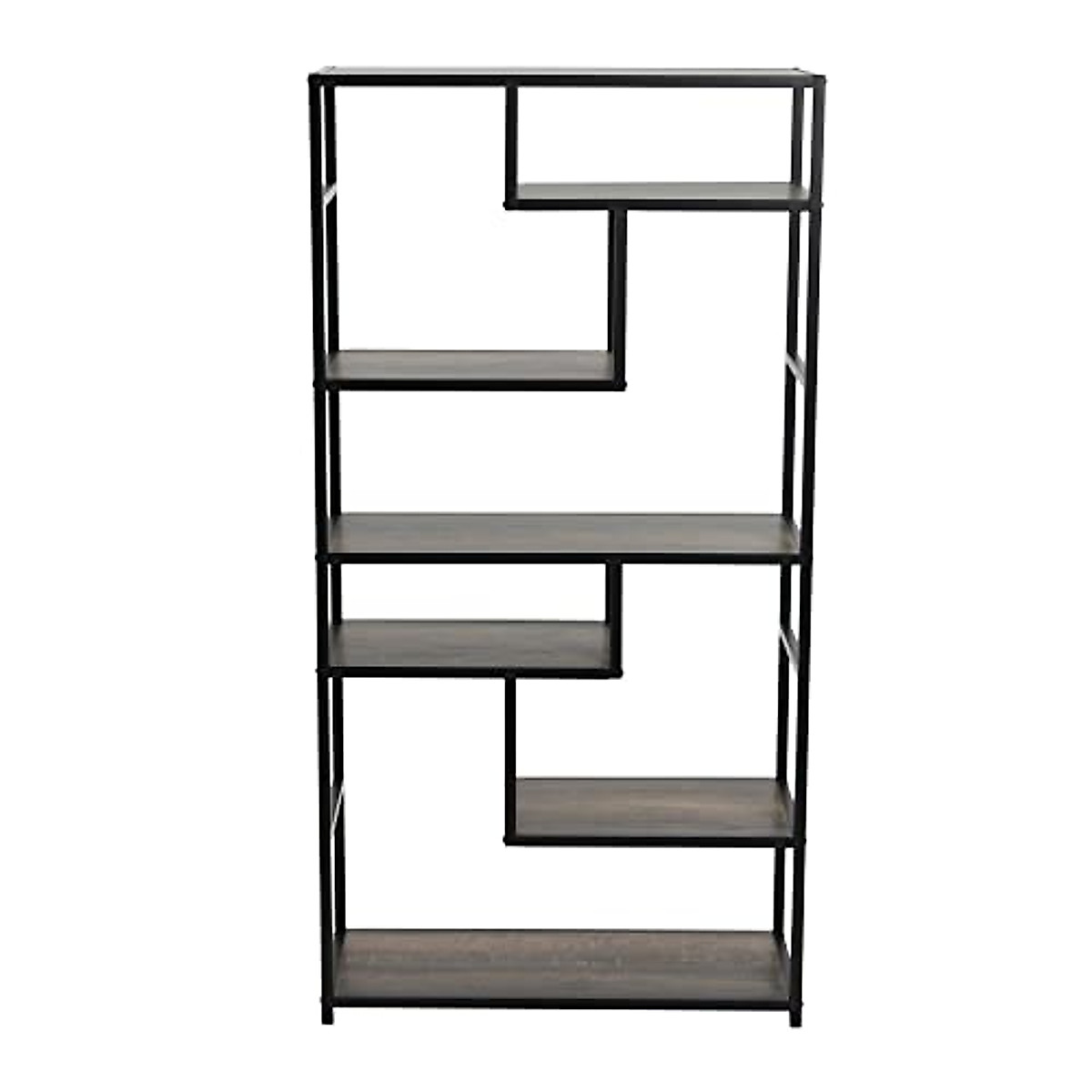Household Essentials Jamestown Tall 6 Shelf Open Storage Bookshelf Ashwood Rustic Wood Grain and Black Metal