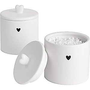Heagoale 2 Pack Qtip Holder Dispenser Ceramic Apothecary Jars with Lids Set Cute Bathroom Decor Storage Containers for Cotton Ball, Cotton Swab, Cotton Pad, Floss, Cream