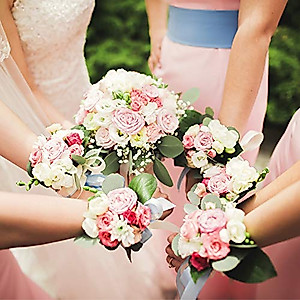 Hicarer 24 Pieces Elastic Pearl Wrist Bands Corsage Accessories Wedding Wrist DIY Faux Flowers Decor for Wedding Festival Beach Party