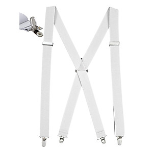 HOLD'EM Mens Elastic X Back No Slip Pin Clip Straight Clip Suspenders - White (Tall, 54" Long)