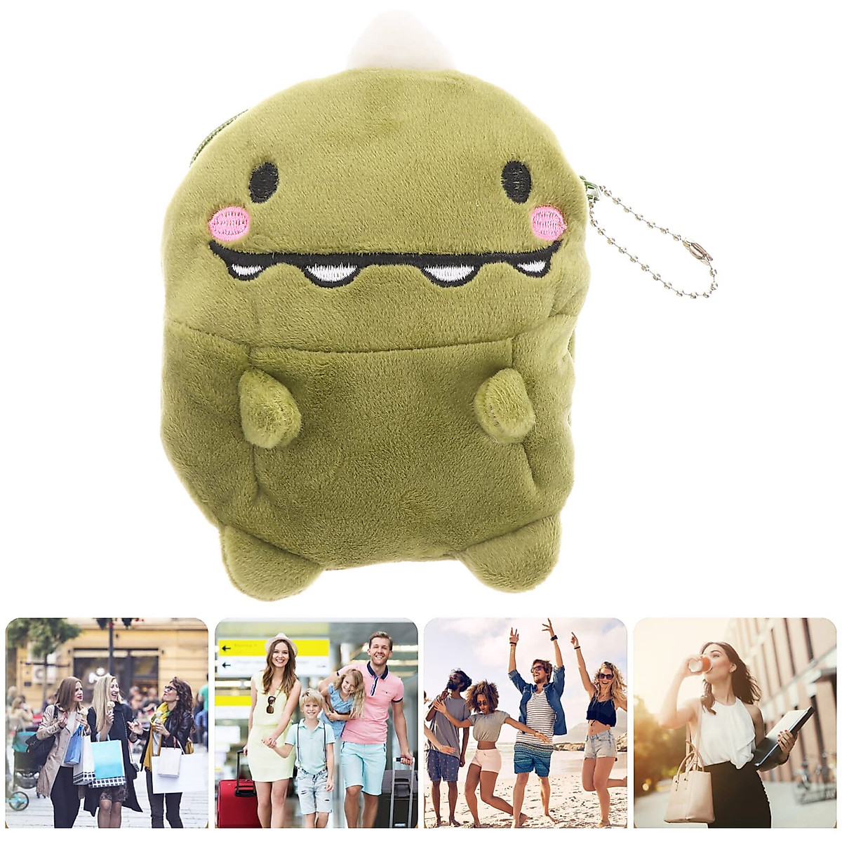 FENICAL Dinosaur Plush Coin Purse Fluffy Cute Hand Bag Mini Wallet Card Pouch Zipper Change Phone Holder for Women Girls Kids