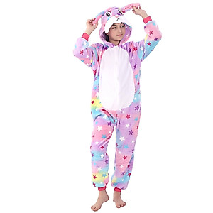 WOYASIM Unisex Flannel Costume Onesie Kids Halloween Easter Animal Cosplay for Girls Boys One Piece Star Rabbit M