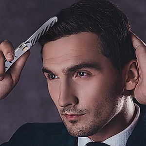 AhfuLife Stainless Steel Hair & Beard Comb, Multifunctional Folding EDC Pocket Comb with Bottle Opener, Anti-Static Hair & Beard Care Comb, Presented in Gift Box