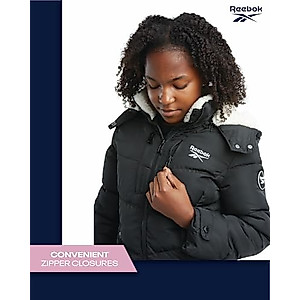 Reebok Girls Winter Jacket - Heavyweight Quilted Puffer Parka Coat - Weather Resistant Ski Jacket for Girls (4-12), Size 14-16, Black