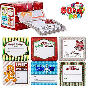 JOYIN 60 Pieces Jumbo Christmas Stickers Gift Tag Self Adhesive Labels for Christmas Holiday Present Labels Wrapping Paper Gift Box