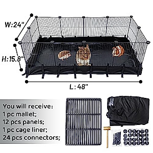 Guinea Pig Cages 8 Sq Ft Expandable Small Animal Cage & Waterproof Liner Accessories Set for Rat Rabbit Guinea Pig Ferret Bunny Chinchilla Hedgehog Lizard Indoor Outdoor, Pet Playpen Habitat