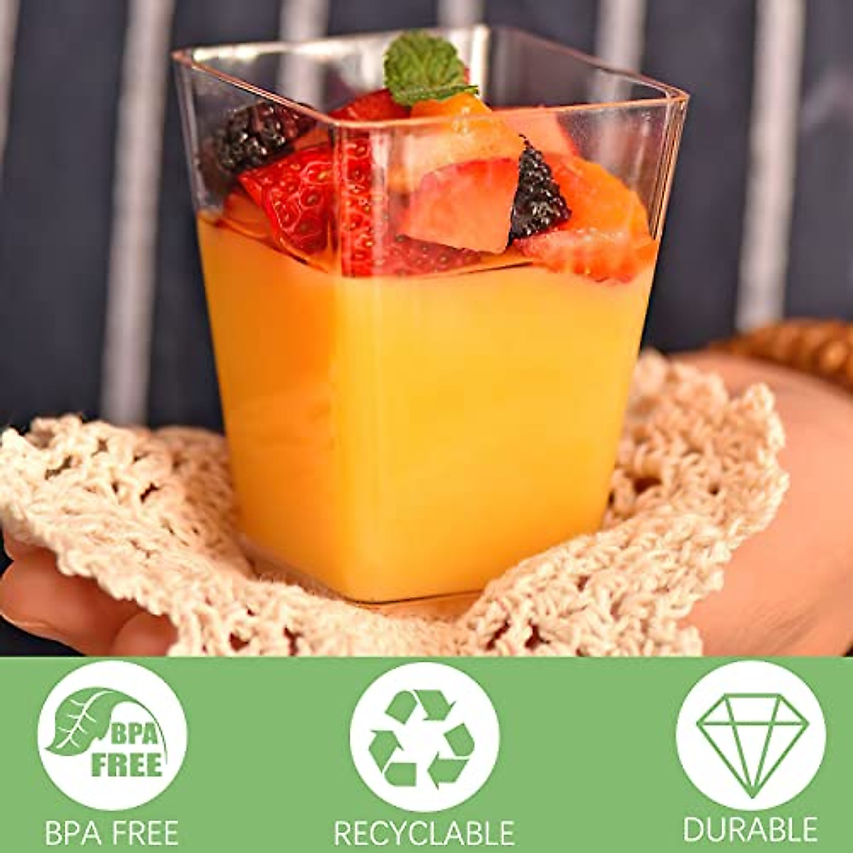 Kucoele 60 Pack 5oz Dessert Cups with Lids and Spoons, Mini Plastic Jello Cups Parfait Cups Dessert Shooters Party Serving Cups for Tasting, Ice Cream, Fruit, Pudding