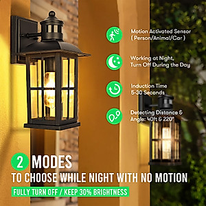 2 Packs Motion Sensor Wall Lights, Dusk to Dawn Outdoor Lighting, LED Exterior Lantern Fixtures Sconce, Anti-Rust Porch Light Fixtures, Mount for Garage, Doorway, 100% Aluminum, Waterproof