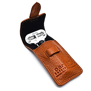 Parker Safety Razor, Gillette Venus Compatible Women’s Travel Sized Triple Blade Razor – Includes Saddle Brown Leather Razor Travel Case & One Cartridge