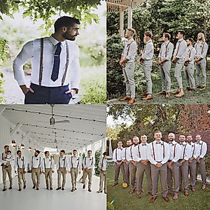 GUCHOL Black Suspenders for Mens with Strong Metal Clips Adjustable Elastic Y Style Leather Heavy Pants Suspender for Wedding&Party (Black)