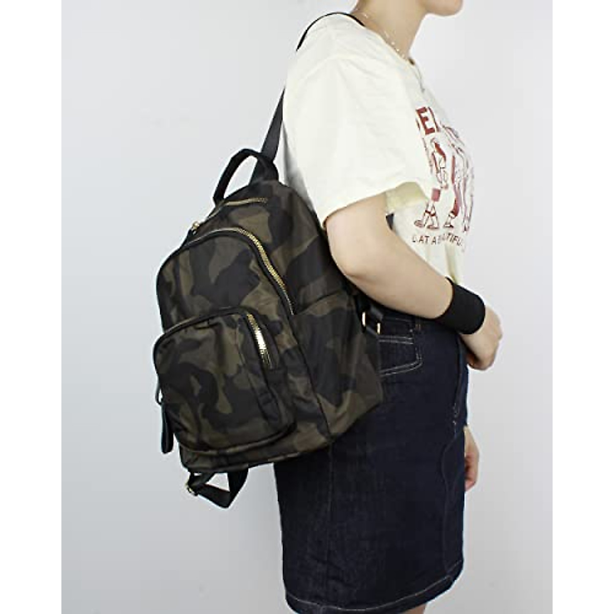 Clara Camouflage Women Mini Backpack Nylon Leisure Daypack Printed Shoulder Bag Handbag Purse(Camouflage)