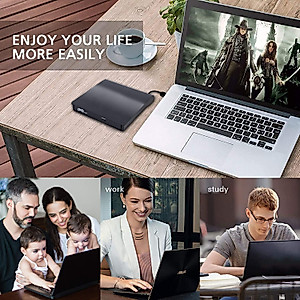 External CD/DVD Drive, USB 3.0 CD Player DVD Drive ROM +/-RW Optical Reader Writer Burner for Windows 10/8/7, Linux, Mac Laptop Desktop PC, MacBook Pro/ Air, iMac, Surface Pro (Black)