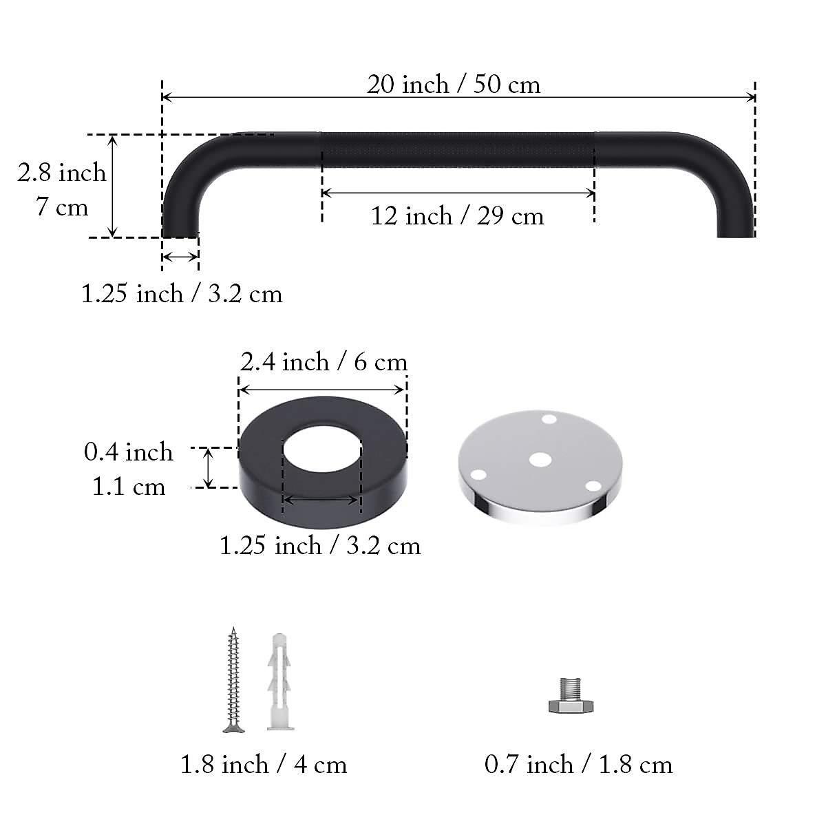 20 Inch Anti Slip Shower Grab Bar Oil Rubbed Black 1.25" Diameter,Munzong Bathroom Grab Bar, Knurled Bathroom Balance Bar,Safety Hand Rail Support Handicap Elderly Senior Assist Bath Handle