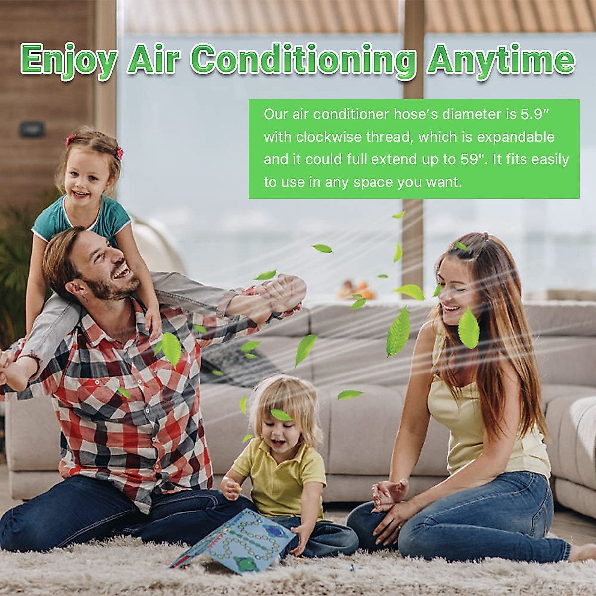 Air Conditioner Hose, lasama Universal Exhaust Hose, 5.9" Diameter Portable AC Exhaust Vent with Length 59", Clockwise Thread