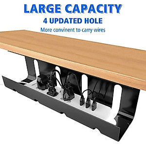 Under Desk Cable Management Tray, No Drill 2 x 15.7 in Steel Desk Cable Management Tray with Wire Organizer and Desk Cord Organizer, 2Pack Under Desk Black Cable Raceway for Cords