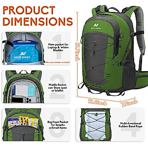 N NEVO RHINO Hiking Backpack 45L Waterproof Outdoor Day Pack, Lightweight Camping Travel Backpack for Men Women