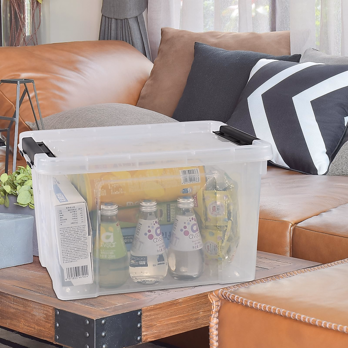 Fiazony 4-Pack 24 Quart Storage Box, Clear Plastic Storage Bin with Wheels