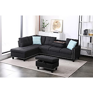 AYOUZ 98" L-Shape Linen Convertible Sectional Sofa Set with Left Facing Chaise & Ottoman, Modern Living Room Furniture-Set w/Storage for Home, Office, Apartment