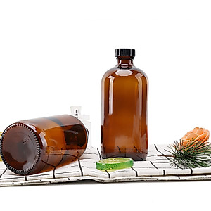 2pcs 16oz Amber Glass Boston Round Bottles with Air Tight Seal Phenolic Poly Cone Caps.Perfect Glass Containers for Secondary Fermentation,Storing condiment,Homemade Essential Oils,plant,kitchen