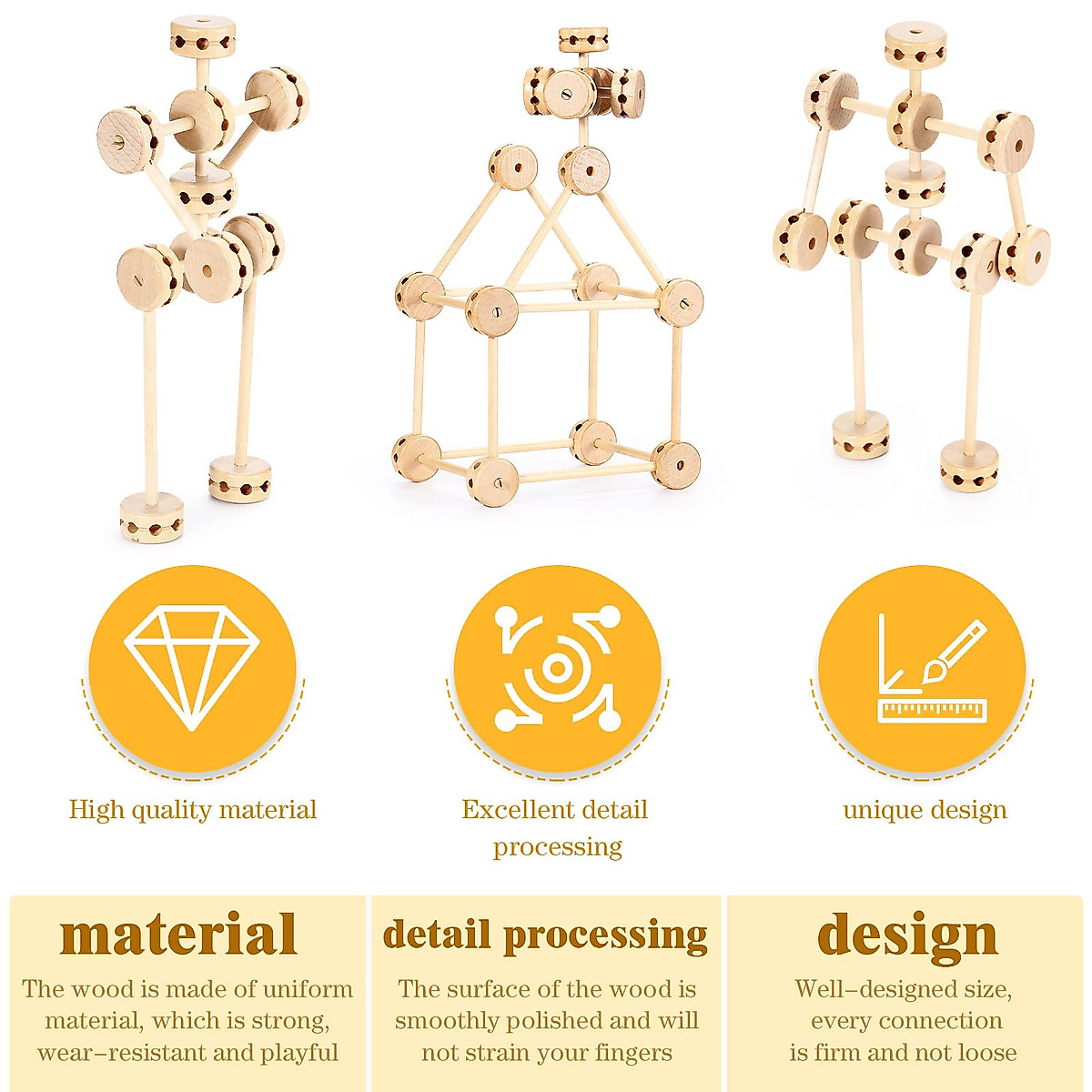 Zhanmai 2 Sets 120 Pieces Wooden Building Blocks Toys Kids Wooden Toys Educational Natural Wood Toys Learning Wooden Blocks Different Sized Toy Building Sets