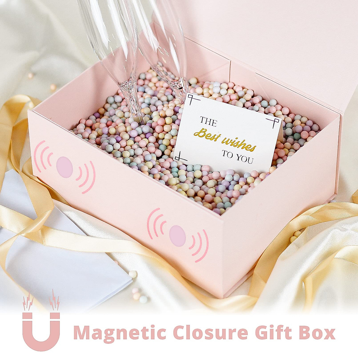 MOYEUPAC Gift Box 9" X 7" X 4" with Magnetic Closure Lid for Gift Packaging, Gift Box for Father's Day, Mother's Day, Presents Christmas and Various Holidays (Pink)