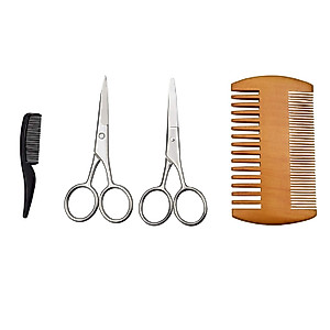Motanar 4 Pieces Beard Scissors Set, Grooming Scissors Men and Mustache Beard Combs Beard Grooming Kit with Storage Bag