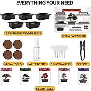 Meekear Bonsai Tree Kit with Complete Plant Growing Tools, Grow in Pot Indoor Bonsai Tree Starter Kit, Home Gardening DIY Gift for Adult (Growing into Acacia, Wisteria, Sakura, Red Maple, Black Pine)