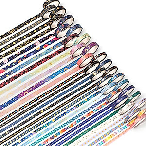 YUBX Skinny Galaxy Washi Tape Set 30 Rolls Gold Foil Decorative Starry Space Masking Tapes for Arts, DIY Crafts, Journals, Planners, Scrapbook, Wrapping