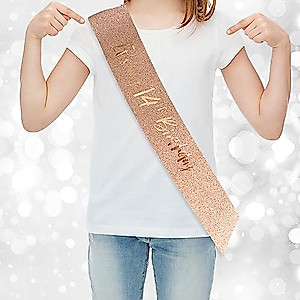 Ceqiny 14th Birthday Sash Tiara and Crowns for Girls, Birthday Queen Rose Gold Tiara, Princess Tiara Rhinestone Headbands with Combs Bridal Wedding Tiaras for Wedding Prom Bridal Party Christmas