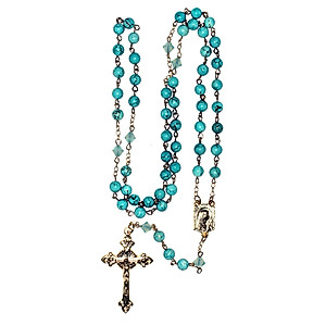 Catholic Prayer Rosary made with Magnesite Turquoise Blue Gemstones and Austrian Crystals