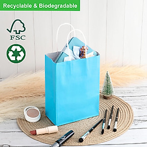 25pcs Paper Bags with Handles. Small Gift Bags Party Favor Bags Goodie Bags Shopping Bags. Light Blue Gift Bags with Handles Bulk for Birthday Wedding Retail Business Festivals Arts DIY Crafts