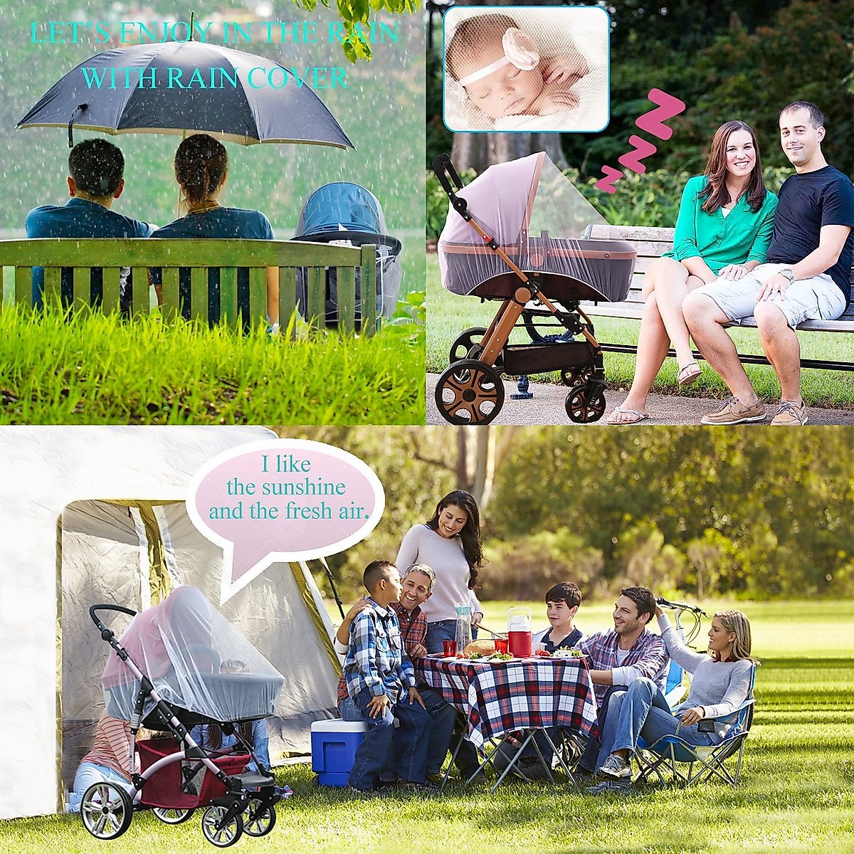 Stroller Rain Cover Baby Mosquito Net Universal Weather Shield Bug Net for Jogging Stroller Pushchair Buggy Pram Protect Baby from Rain Insect Wind Bug Snow Fly Shade Shield Netting Plastic
