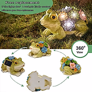 pearlstar Garden Statues Frog Figurine - Solar Powered Resin Animal Sculpture, Waterproof Lights Indoor Outdoor Decor, LED Yard Art Decoration Landscape Lawn Ornaments for Patio Backyard (1 Pack)