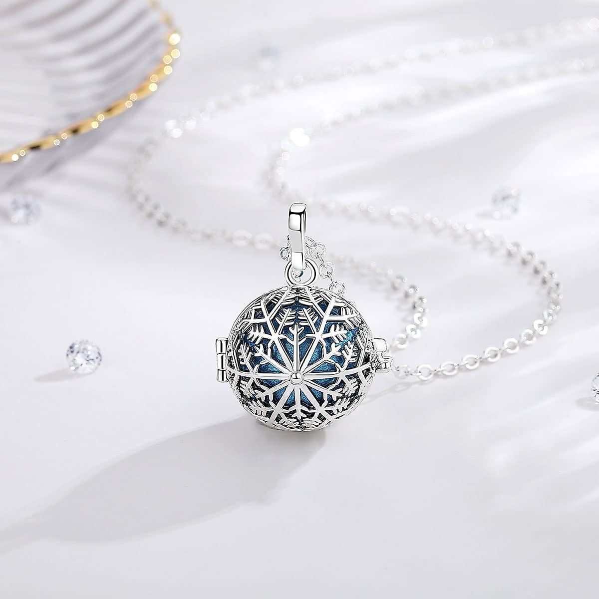 EUDORA Harmony Bola Snowflake Blue Winter Snow Baby Tone Musical Chime Ball Pendant Pregnancy Necklace