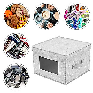 Fabric Storage Bins with Lids 12x12x8.5 In Cubes Storage Boxes with Window Grey White Foldable Storage Cubes Cloth Closet Bins Collapsible Cubes Storage Baskets Drawer Cubicle Inserts Storage for Organizer Closet Shelves ,QY-SC21-3