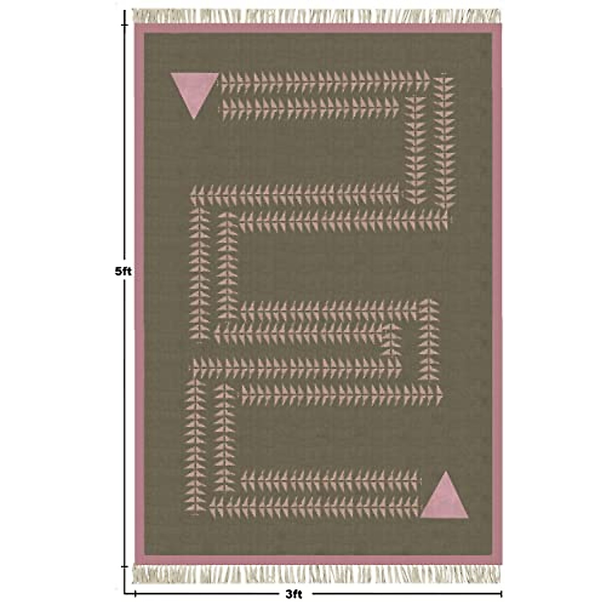 Casavani Hand Block Printed Area Rug Geometric Green & Pink Cotton Dhurrie Washable Kitchen Rugs with Tassels for Bedroom,Laundry,Living Room,Porch 4x6 5x8 2x3 Feet