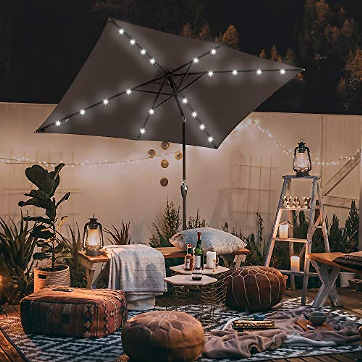 Yescom 10x6.5 ft Rectangle Outdoor Patio Aluminium Umbrella Solar Powered Led Light Crank Tilt Chocolate(Pack of 2)