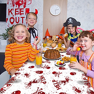 3Pcs Halloween Bloody Handprint Tablecloth Decorations, Plastic Handprints Shadowy Bloody Skull Table Cover Backdrop Banner for Halloween Vampire Zombie Horror Party Supplies,54 x108 inches