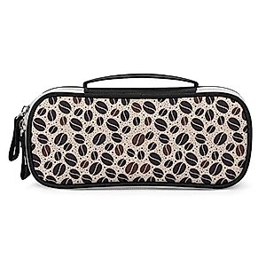 Coffee Bean Printed Pencil Case Bag Stationery Pouch with Handle Portable Makeup Bag Desk Organizer