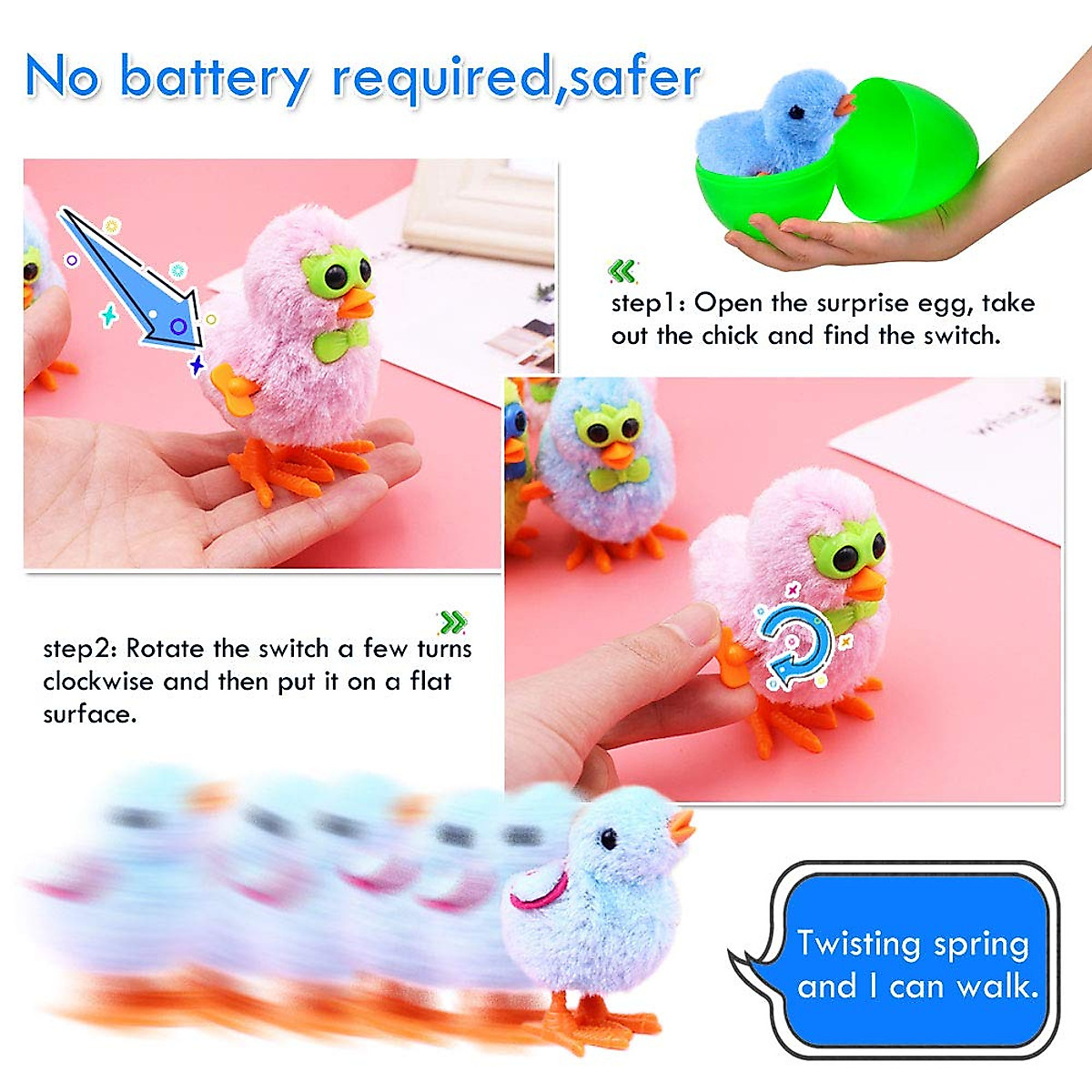 UNGLINGA Wind Up Chicks Easter Eggs Basket Stuffers Decorations for Toddler Boys Girls Kids Gift Prefilled Chicken Surprise Egg Toy Party Supplies Pack of 6