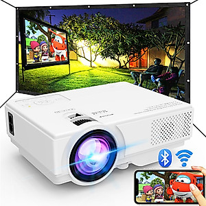 Projector with WiFi, 2023 Upgrade 8500L [100" Projector Screen Included] Projector for Outdoor Movies, Supports 1080P Synchronize Smartphone Screen by WiFi/USB Cable for Home Entertainment