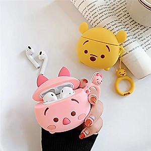 TEMTOOE Silicone Case Compatible for Apple Airpods 1&2 Lightweight Cover[Cartoon Pattern][Designed for Kids Girl and Boys](Cute Winnie/Cute Piglet)