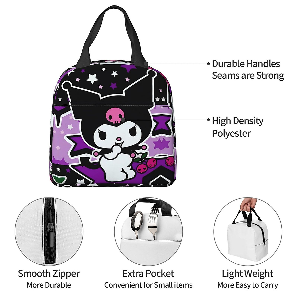 YHDVMYIS Kawaii Lunch Bag Cute Anime Insulated Portable Lunch Box Cartoon Reusable Thermal Bento Lunch Tote Cooler Bags For Women Men Office Work Picnic