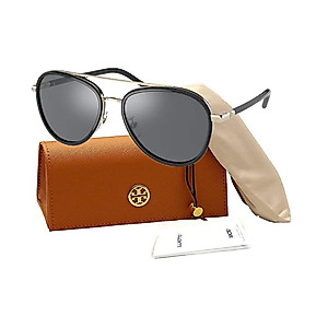 Tory Burch TY6089 33056V 57MM Black/Dark Grey Flash Mirror Aviator Sunglasses for Women + BUNDLE With Designer iWear Eyewear Kit