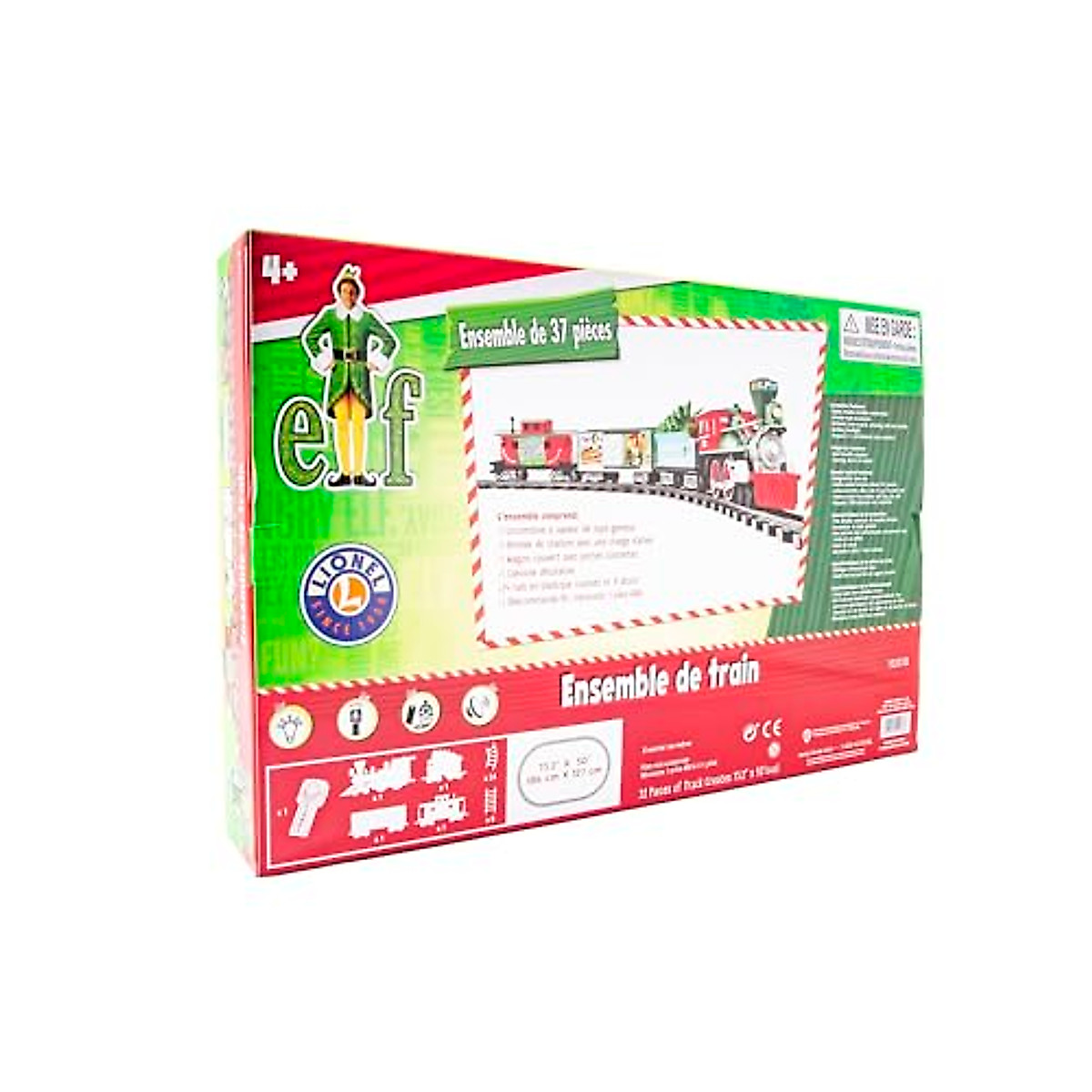 Lionel Battery-Operated Elf Toy Train Set with Locomotive, Train Cars, Track & Remote with Authentic Train Sounds, & Lights for Kids 4+