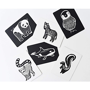 Wee Gallery Black and White Art Flash Cards for Babies, High Contrast Educational Animal Picture Cards, Baby Visual Stimulation, Brain and Memory Development in Infants and Toddlers - B&W Animals