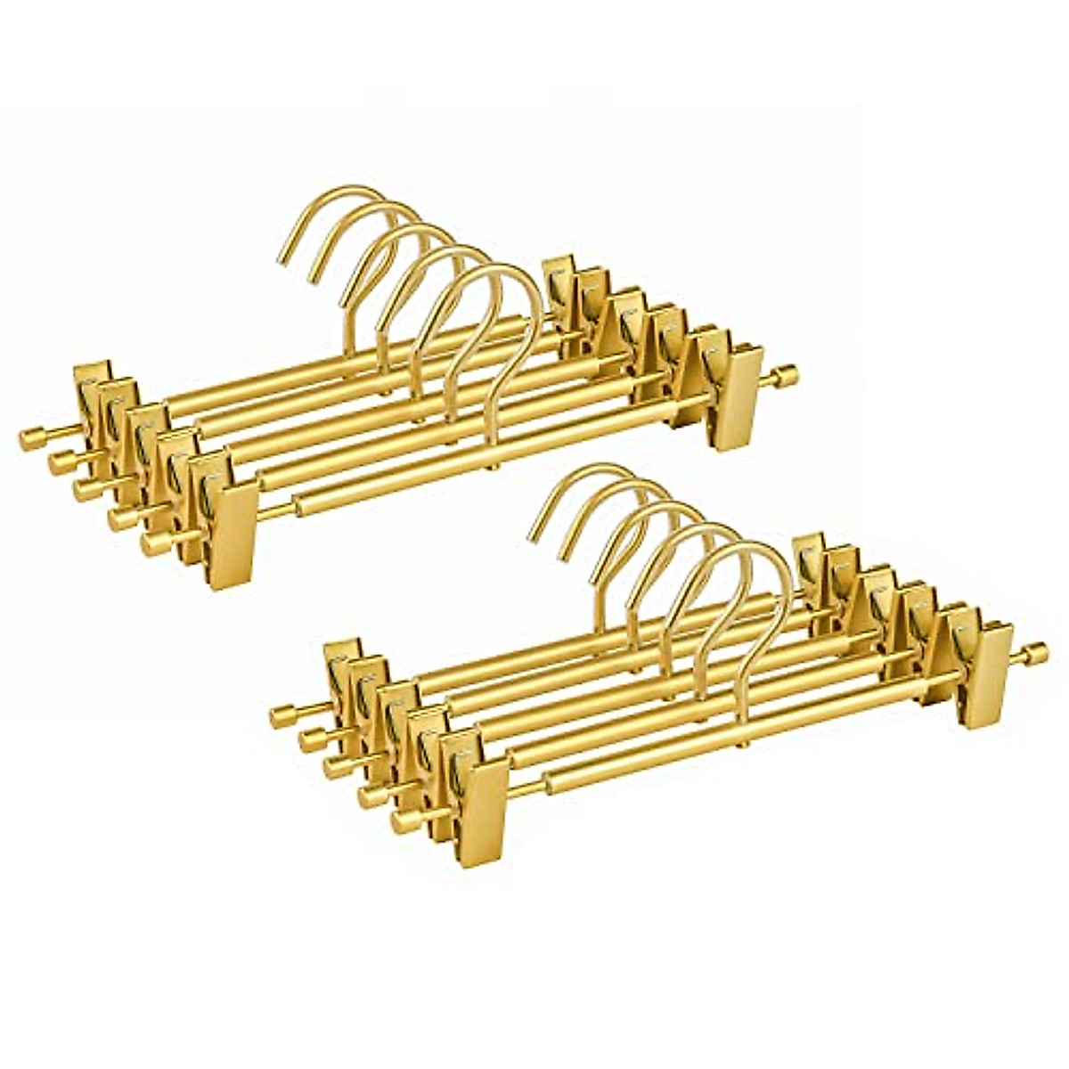 Amber Home Premium Matte Gold Aluminum Pants Hangers 10 Pack, 12.2” Extra Smooth & Durable Metal Skirt Slack Hanger, Light & Sturdy Metal Rack for Trouser with 2-Adjustable Non Slip Clips Swivel Hook